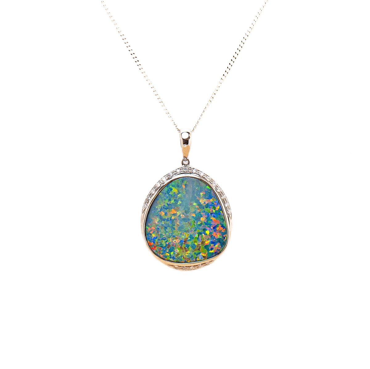 14ct White Gold Opal Doublet Pendant with Diamonds | Fremantle Opals