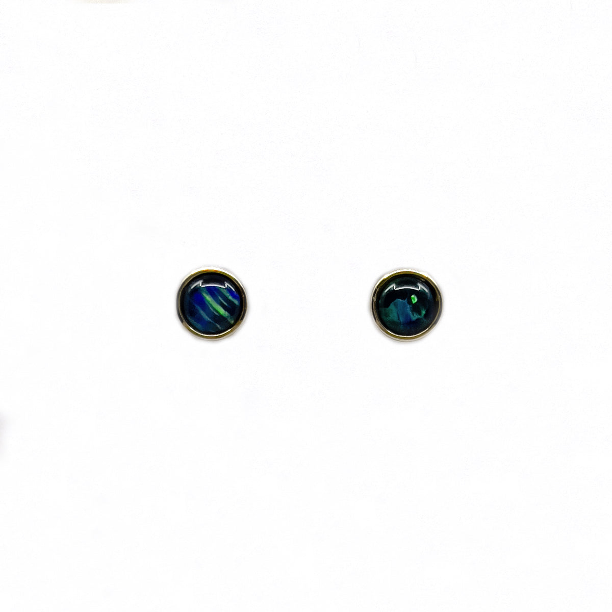 9ct Yellow Gold Triplet Opal Stud Earrings | Bezel-Set Ocean Hues ...