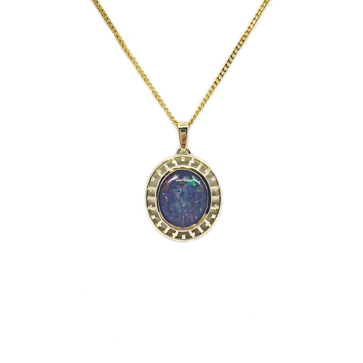 9ct Yellow Gold Greek Key Design Triplet Opal Pendant | Fremantle Opals